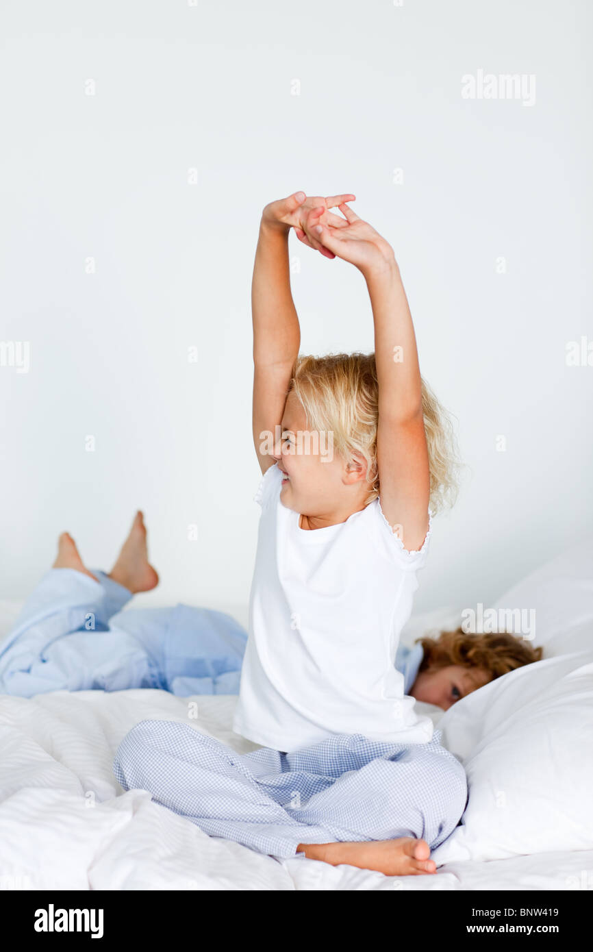 Portrait of a girl waking up Stock Photo - Alamy