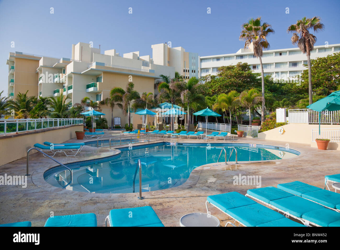 The pool area of the Caribe Hilton resort in San Juan, Puerto Rico ...