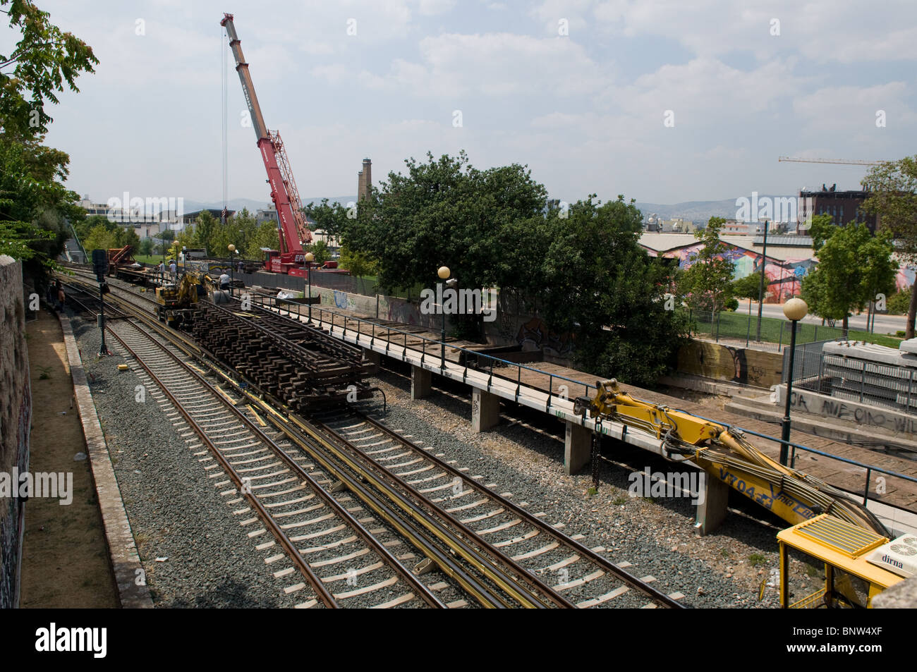 Old train rails are removed cause of an update at Athen's railroad ...