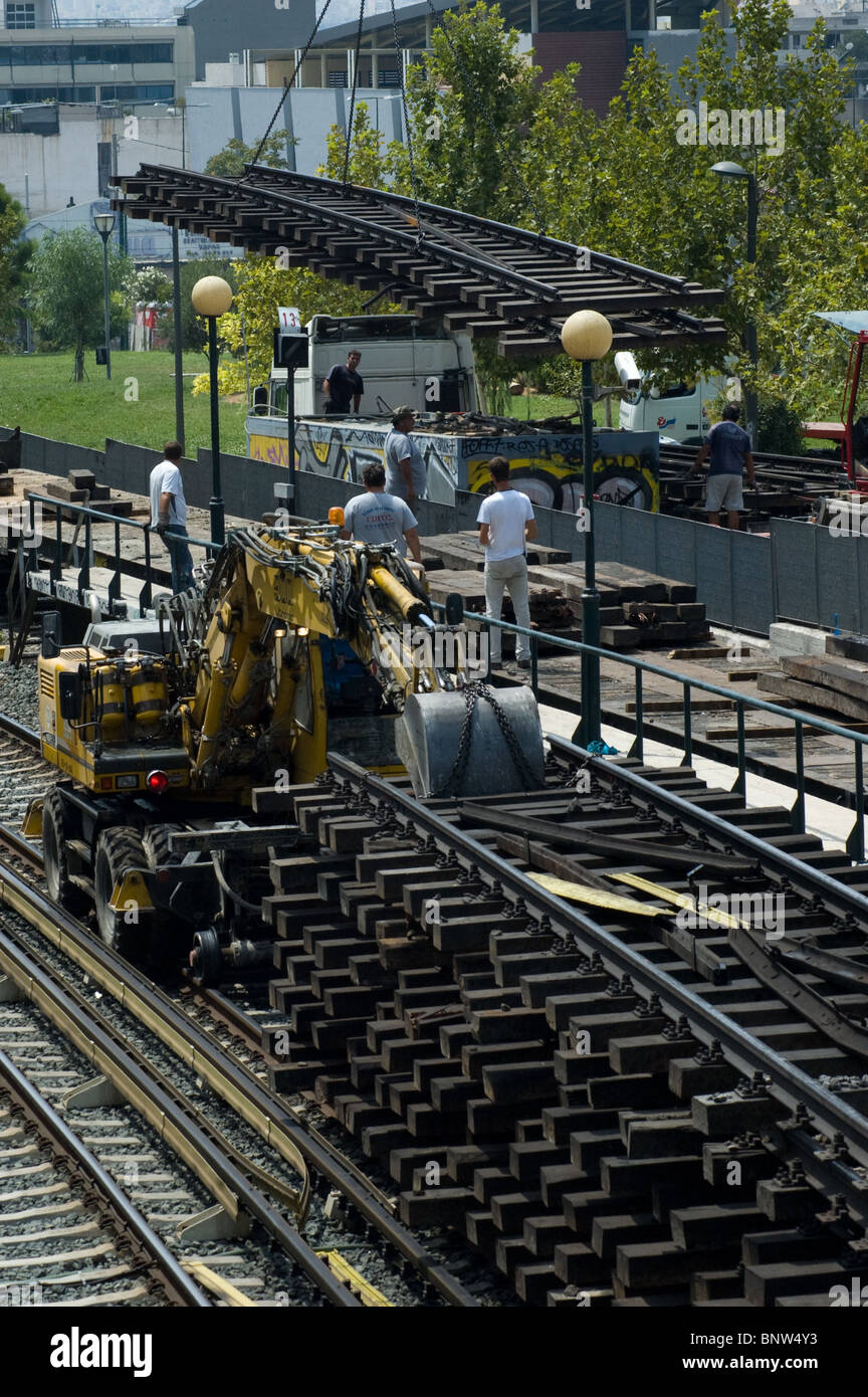 Old train rails are removed cause of an update at Athen's railroad ...