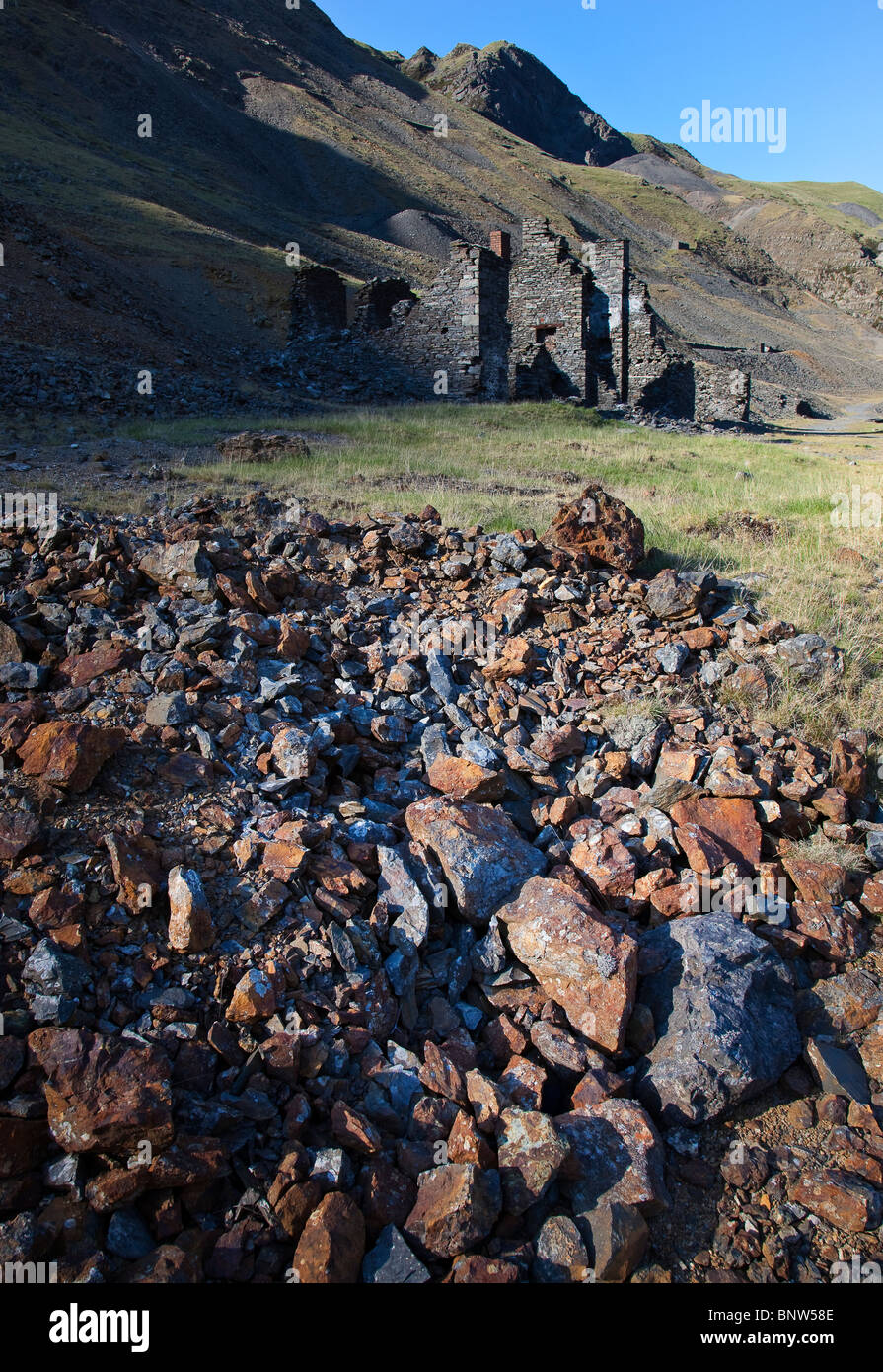 Spoil heap of waste stone and mining remains at Cwmystwyth lead mines ...