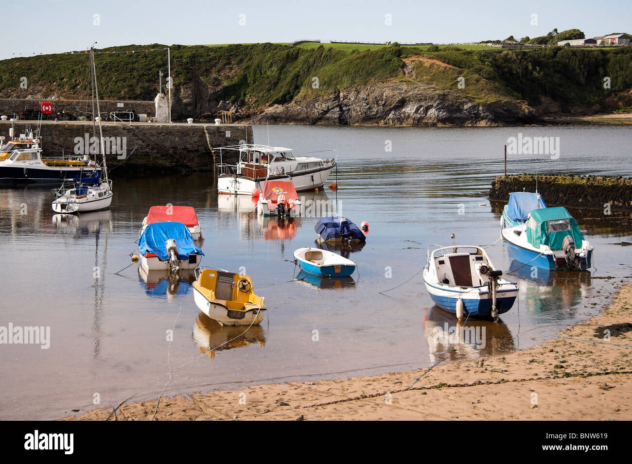 Boats in Cemaes Harbour, Cemaes Bay, Anglesey, North Wales, UK Stock ...