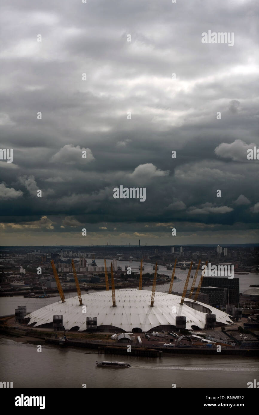 weak sunshine hitting the O2 arena in London's Docklands on an overcast ...