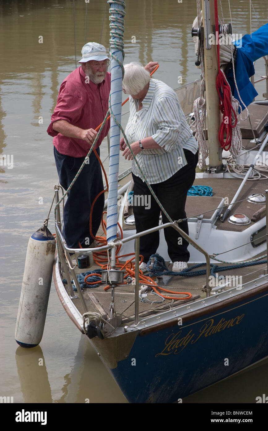 buoy double berthed sailing boat sailors talking Stock Photo - Alamy