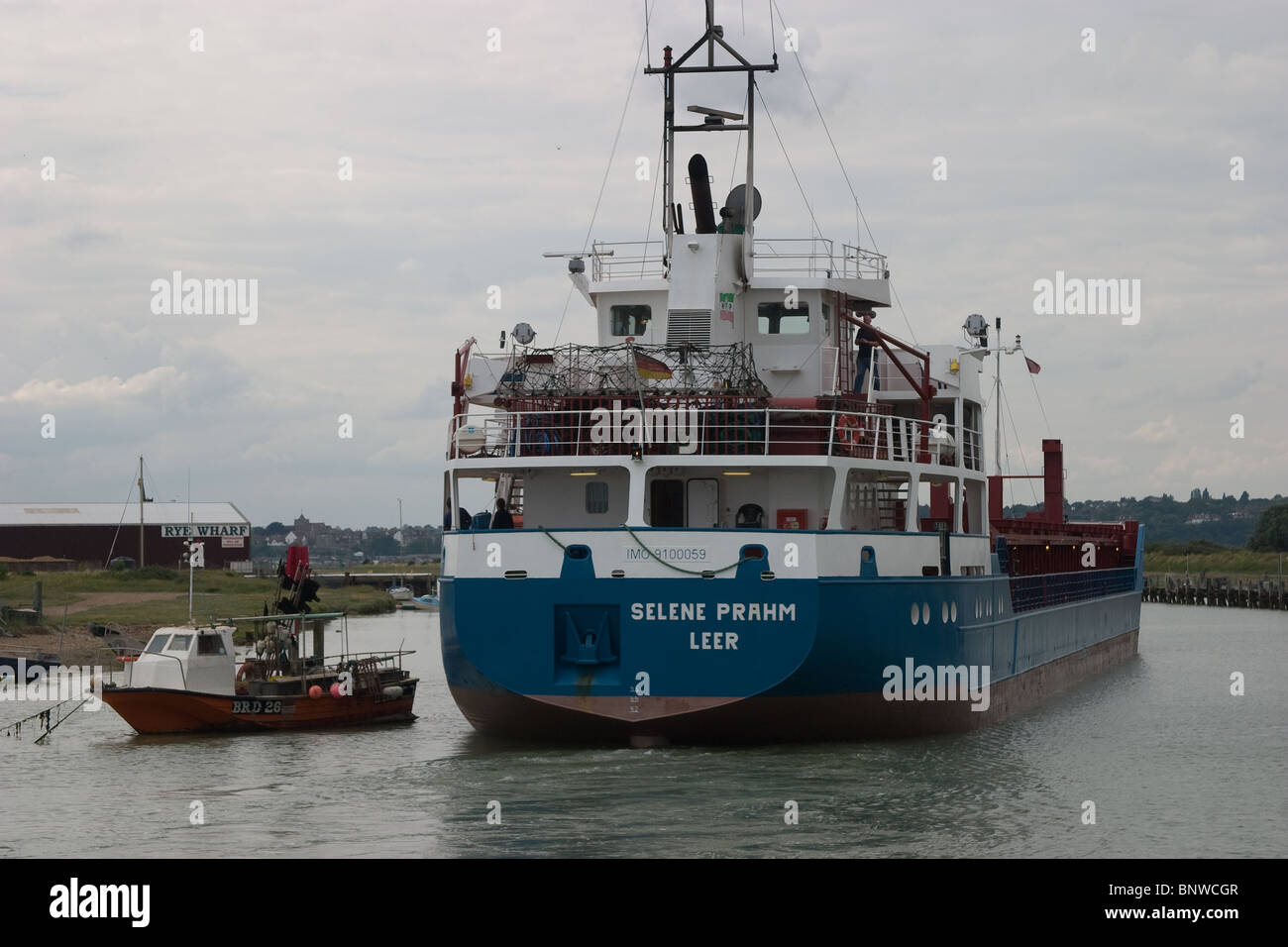 small cargo boat tanker river channel navigating Stock Photo - Alamy
