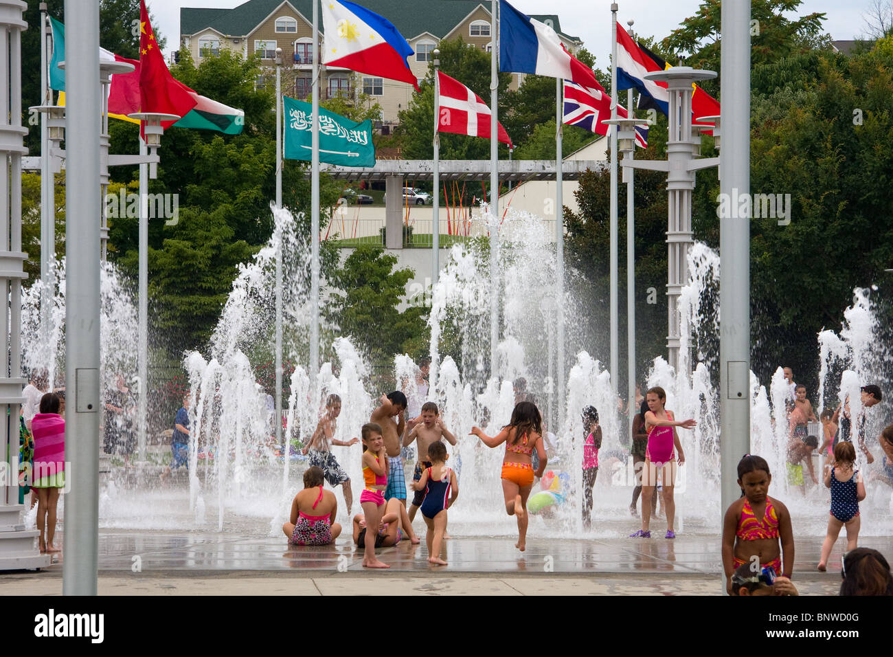 Children playing in a fountain at World's Fair Park, Knoxville ...