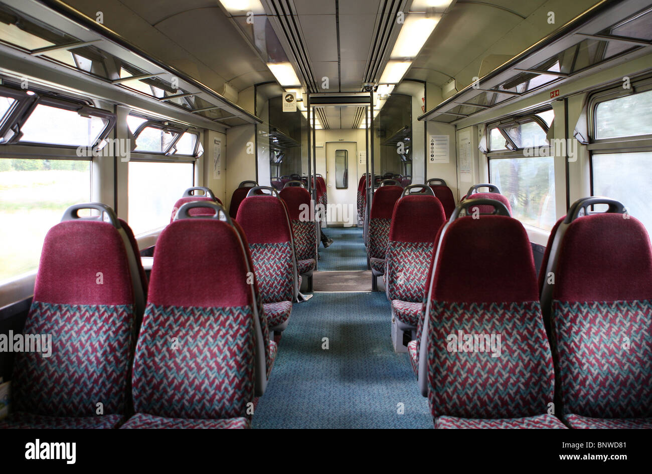 National Express train carriage, with empty seats in UK Stock Photo - Alamy