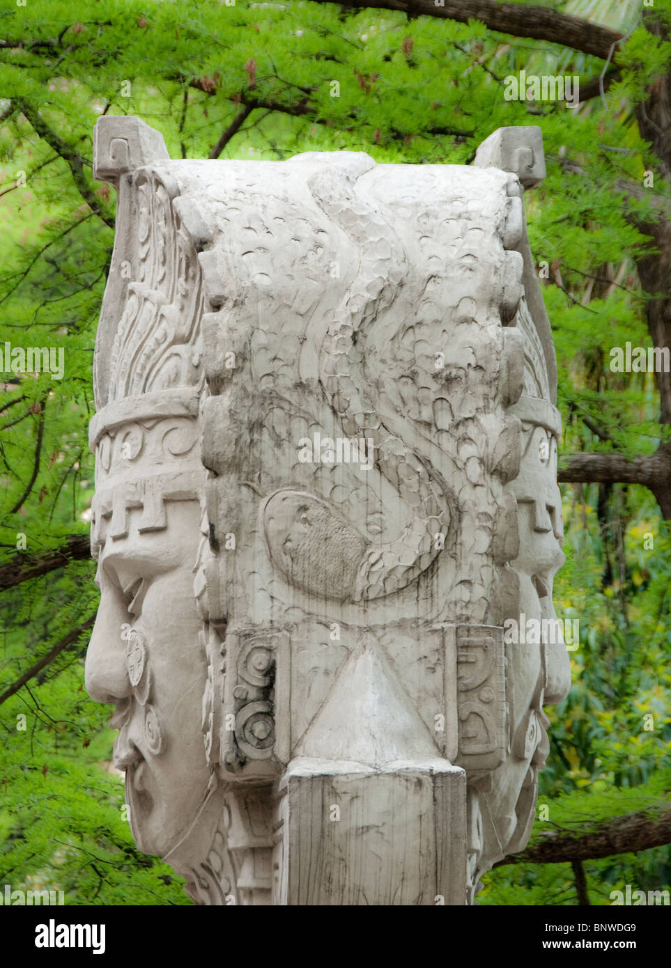 Aztec statue on historic River Walk on banks of the Paseo del Rio in ...