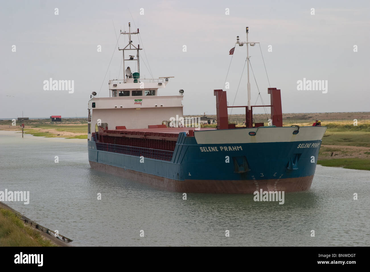 small cargo boat tanker river channel navigating Stock Photo - Alamy