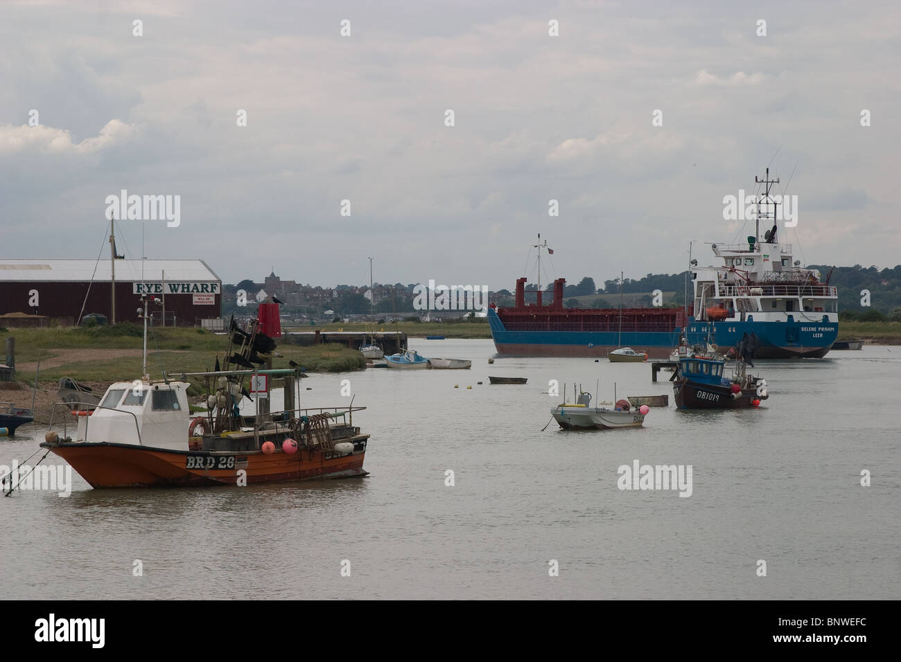 small cargo boat tanker river channel navigating Stock Photo - Alamy