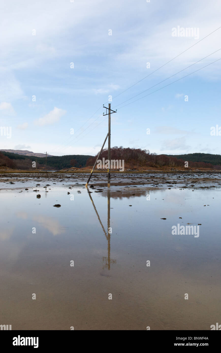 Overhead electricity power lines, Kentra Bay, Scotland Stock Photo - Alamy