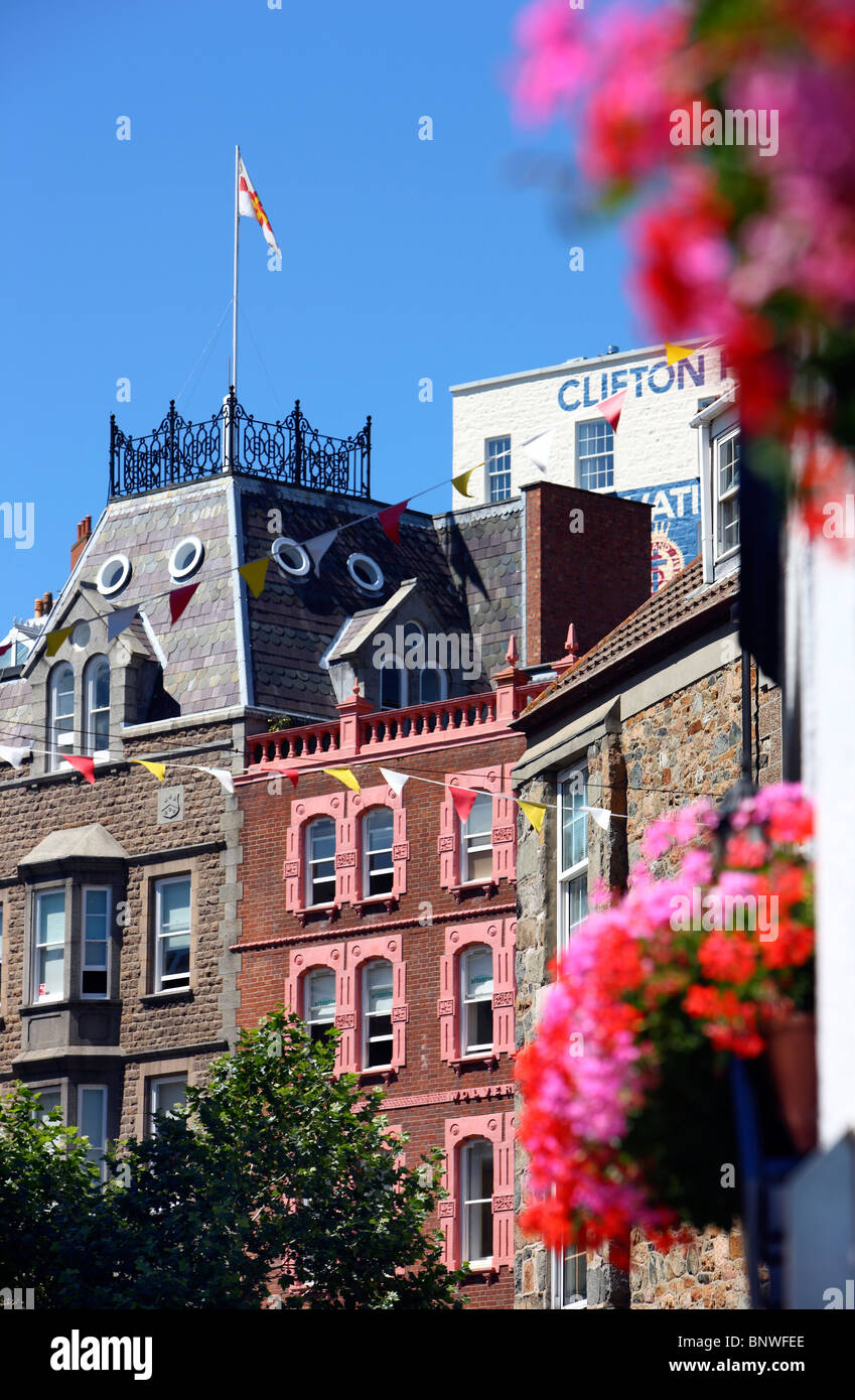 City center, shopping street, High Street, St. Peter Port, Guernsey, UK ...