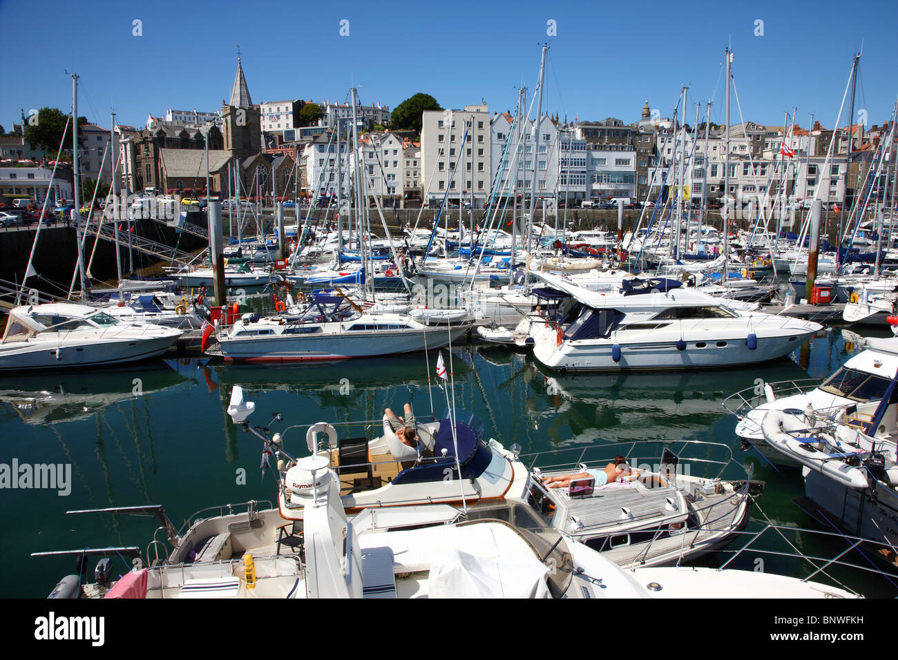 Harbor, port of St. Peter Port, Guernsey, UK, Channel islands. Sailing ...