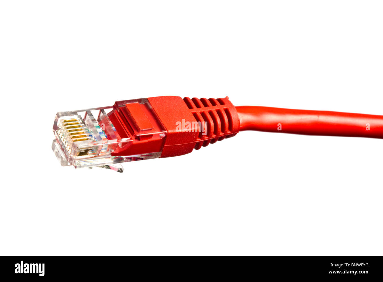 Red network plug isolated on white background Stock Photo - Alamy
