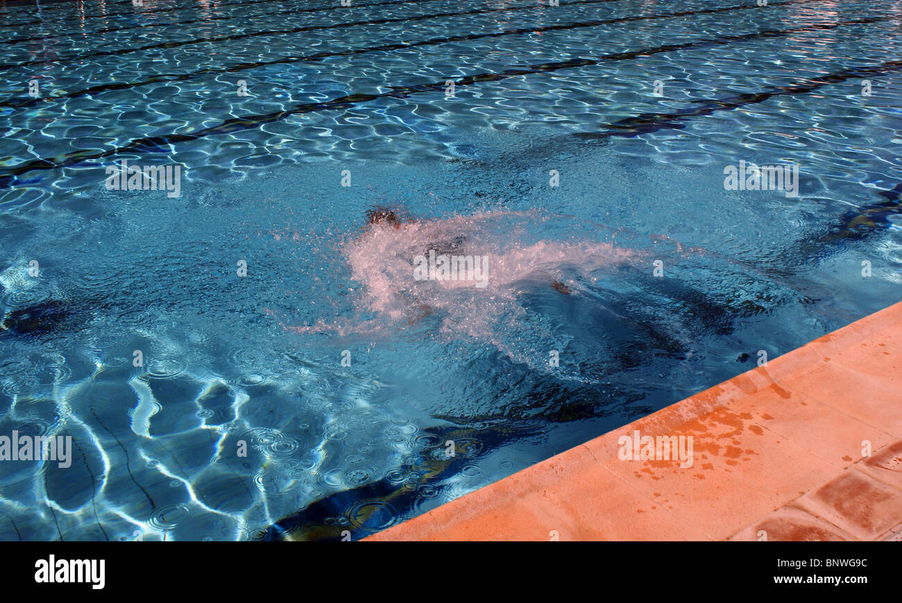 UNDERWATER DIVE INTO THE OUTDOOR SWIMMING POOL Stock Photo - Alamy
