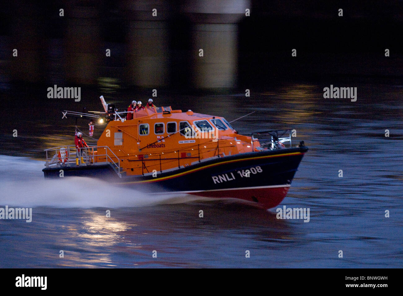 Lifeboats,at speed and at dusk, exercise below Cannon Street railway ...