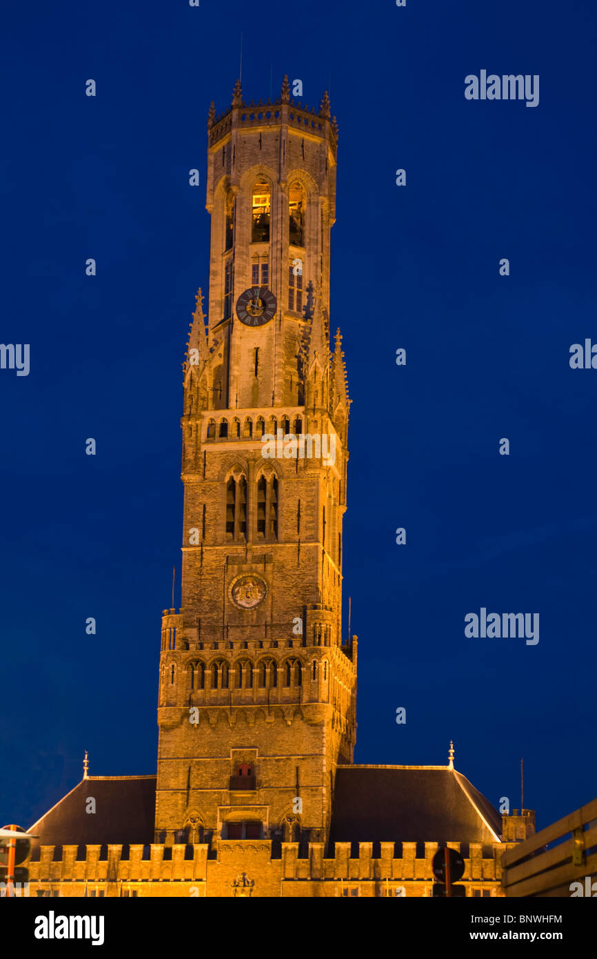 Belgium, Bruges, Belfry tower, night scene Stock Photo - Alamy