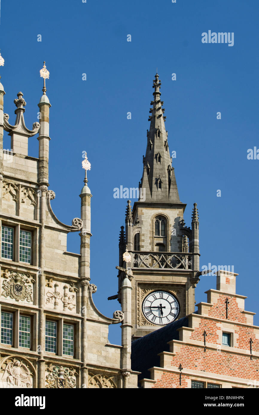 Belgium, Ghent, Gabled Gothic houses and Belfry Stock Photo - Alamy