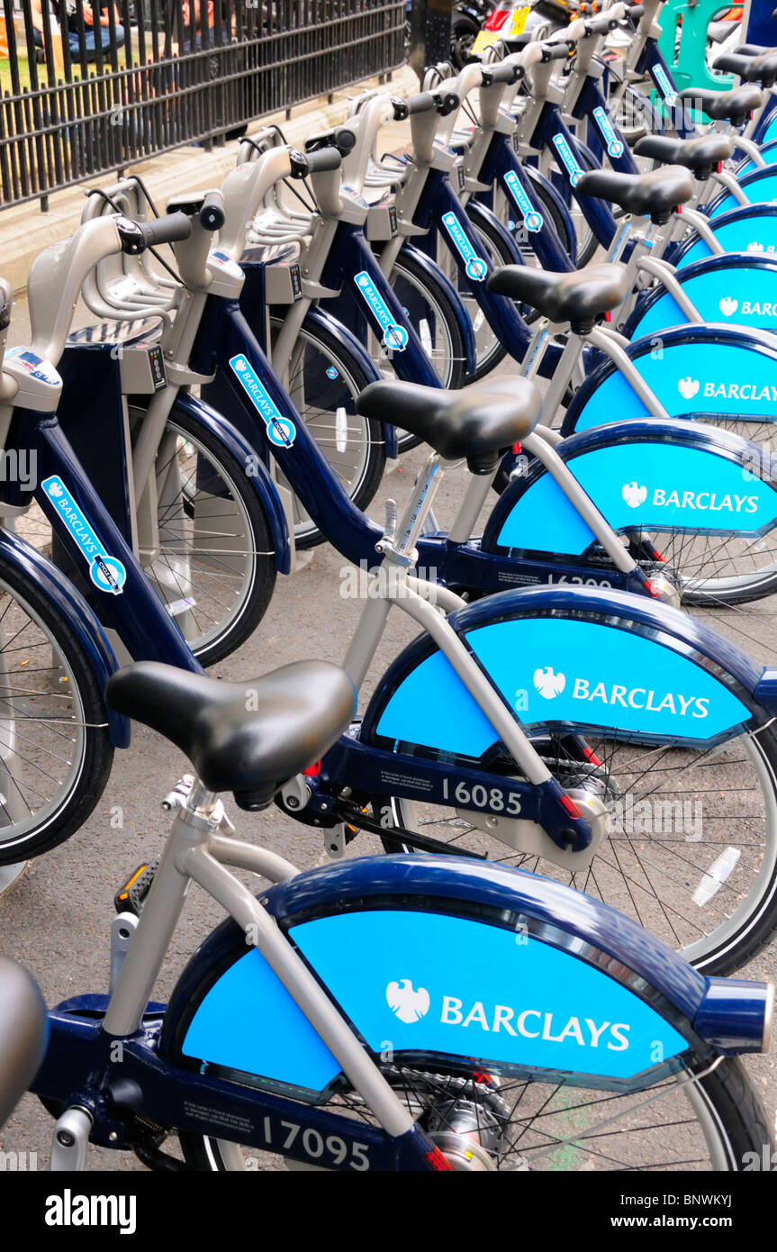 London, England. Cycle hire point in Golden Square, Soho Stock Photo ...