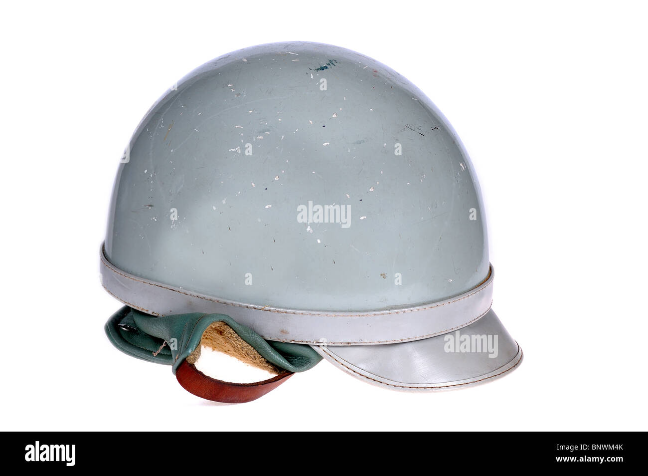 Old helmet isolated on a clean white background. From year 1960 Stock ...