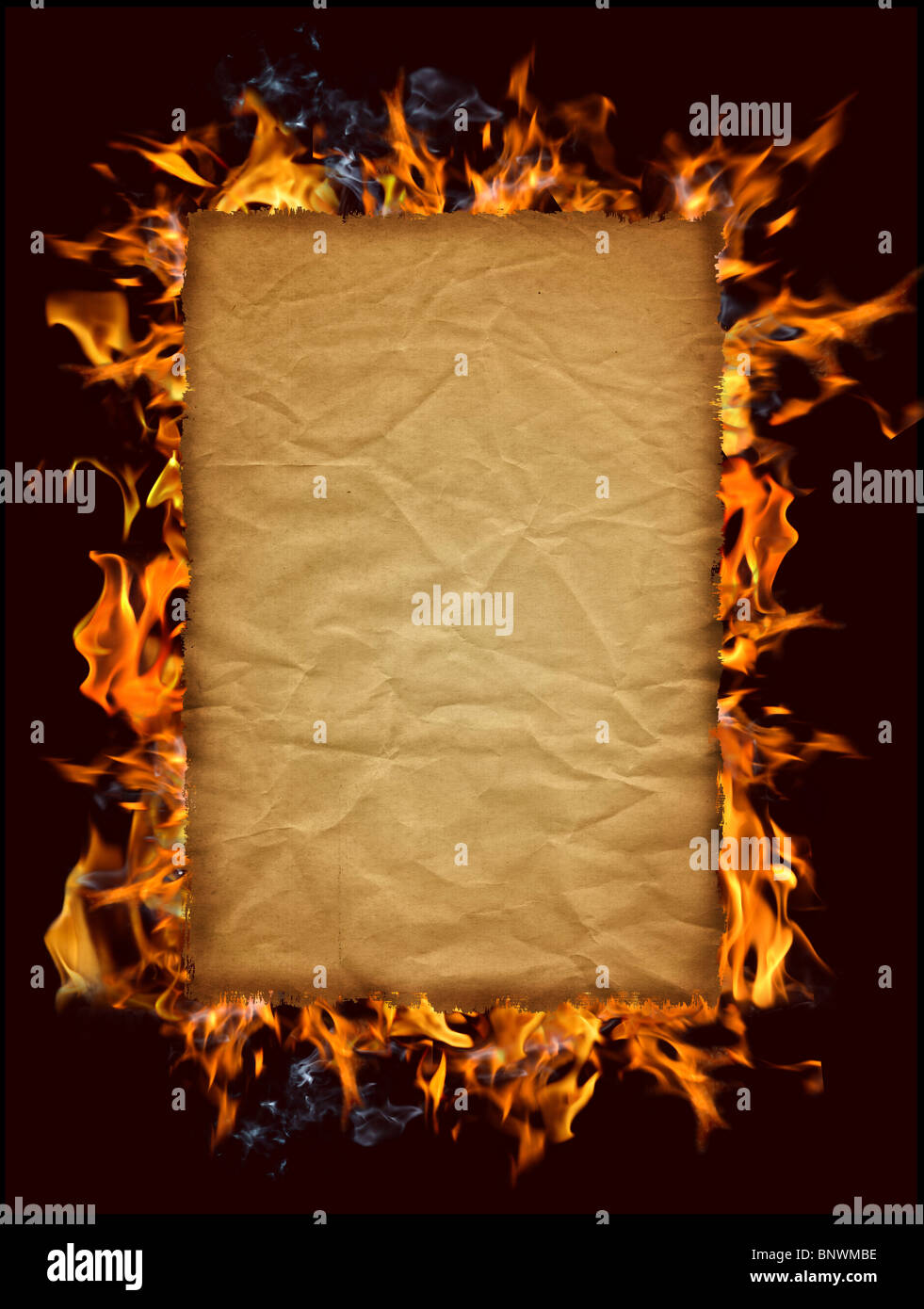 Old paper texture on fire against a dark background Stock Photo - Alamy