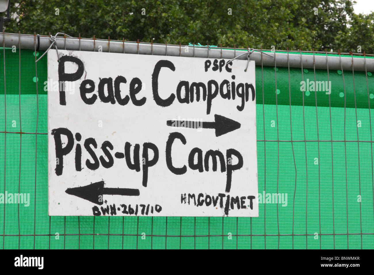A sign at the peace camp in Parliament Square, Westminster, London ...