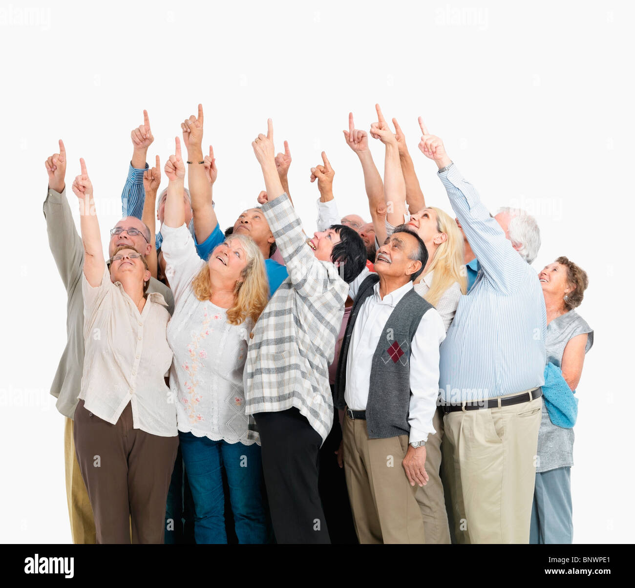 A group of people pointing up Stock Photo - Alamy