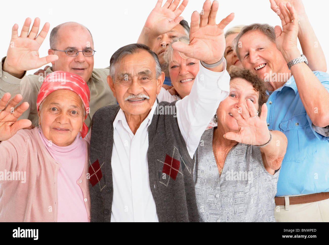 A group of people waving Stock Photo - Alamy