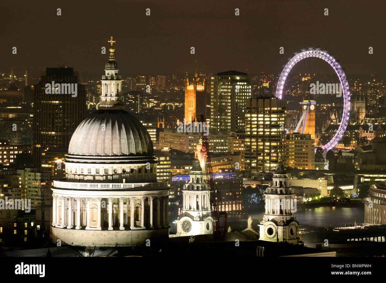 London Skyline at night, aerial view Stock Photo - Alamy