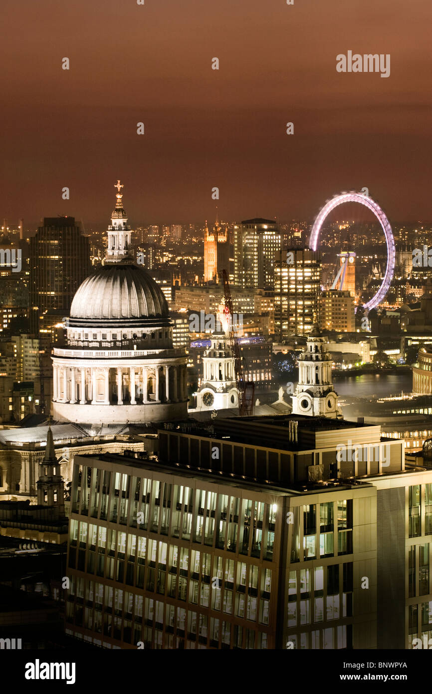 London Skyline at night, aerial view Stock Photo - Alamy