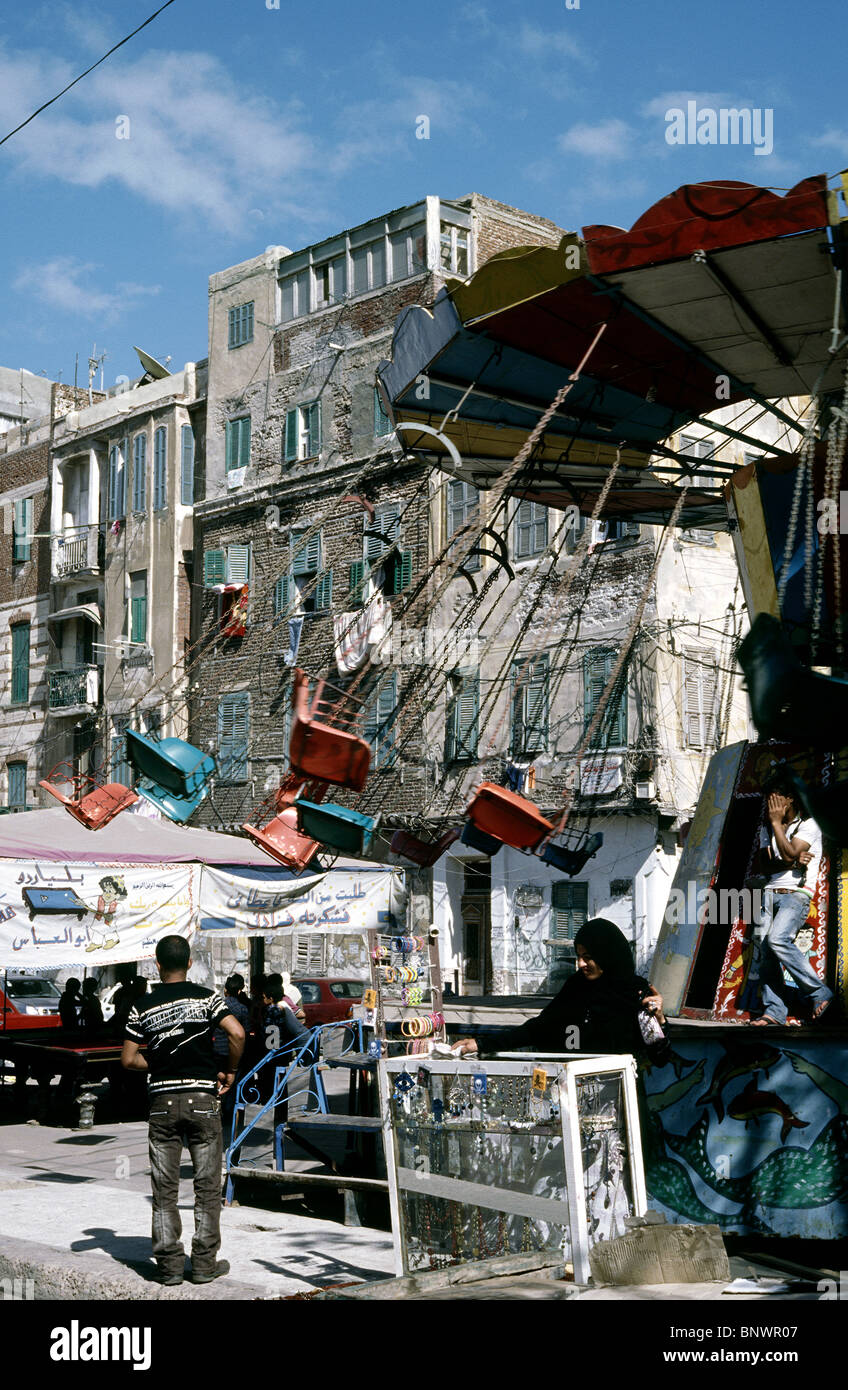 Chair-O-Planes at a funfair on Midan Maseged (Mosque Square) in central ...