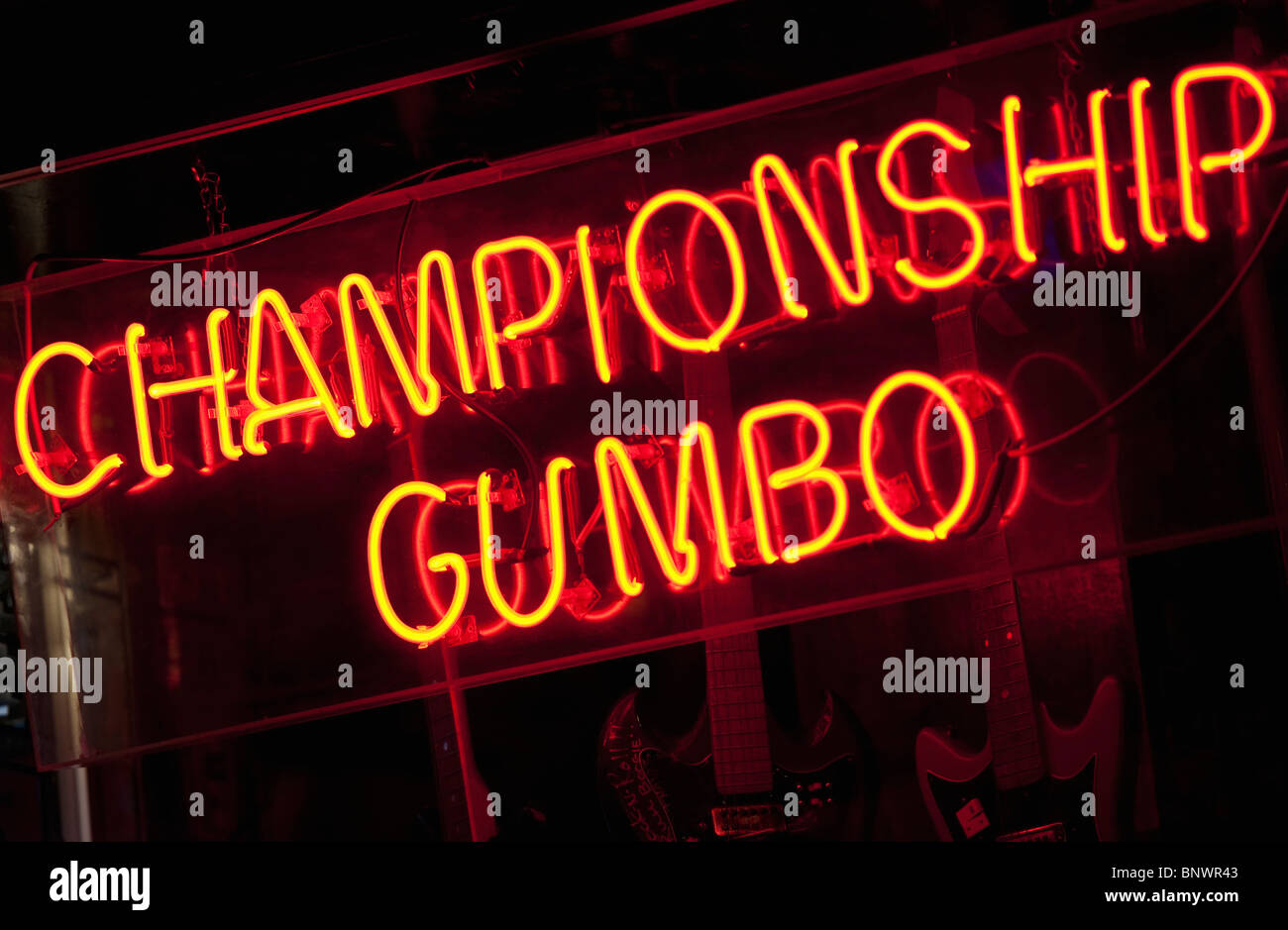 Illuminated Championship Gumbo sign on Beale Street Stock Photo - Alamy