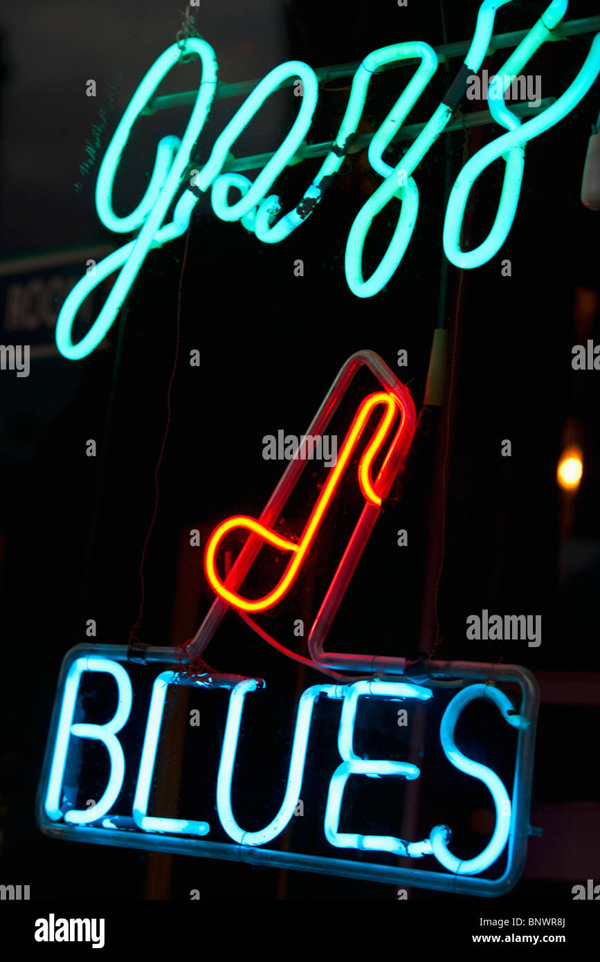 Illuminated Jazz and Blues sign on Beale Street in Memphis Stock Photo ...