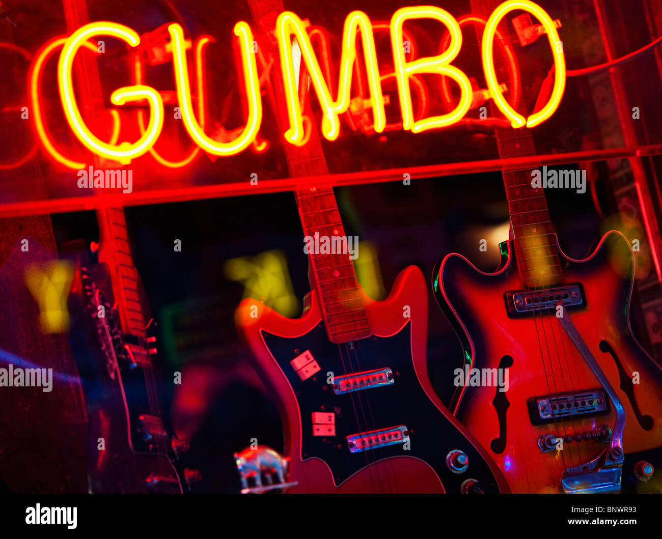 Illuminated Gumbo sign on Beale Street in Memphis Stock Photo - Alamy