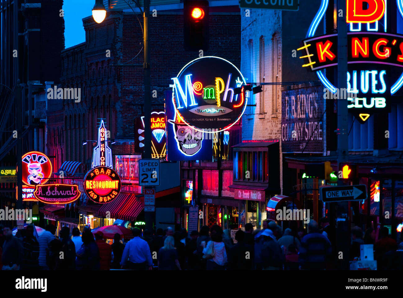 Illuminated signs on Beale Street in Memphis Stock Photo - Alamy