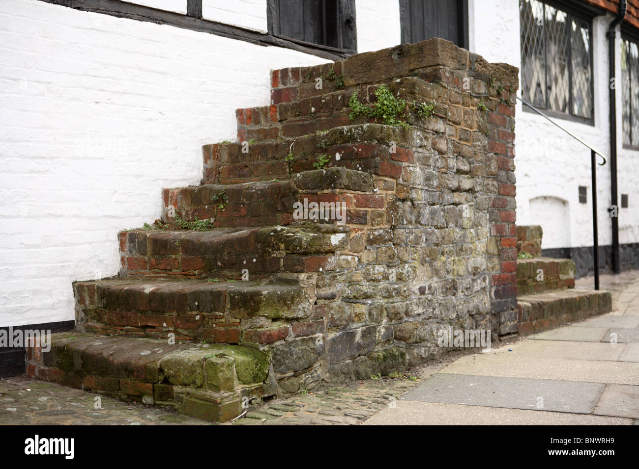 Brick stairs at the front of the old public library in Midhurst, Sussex ...