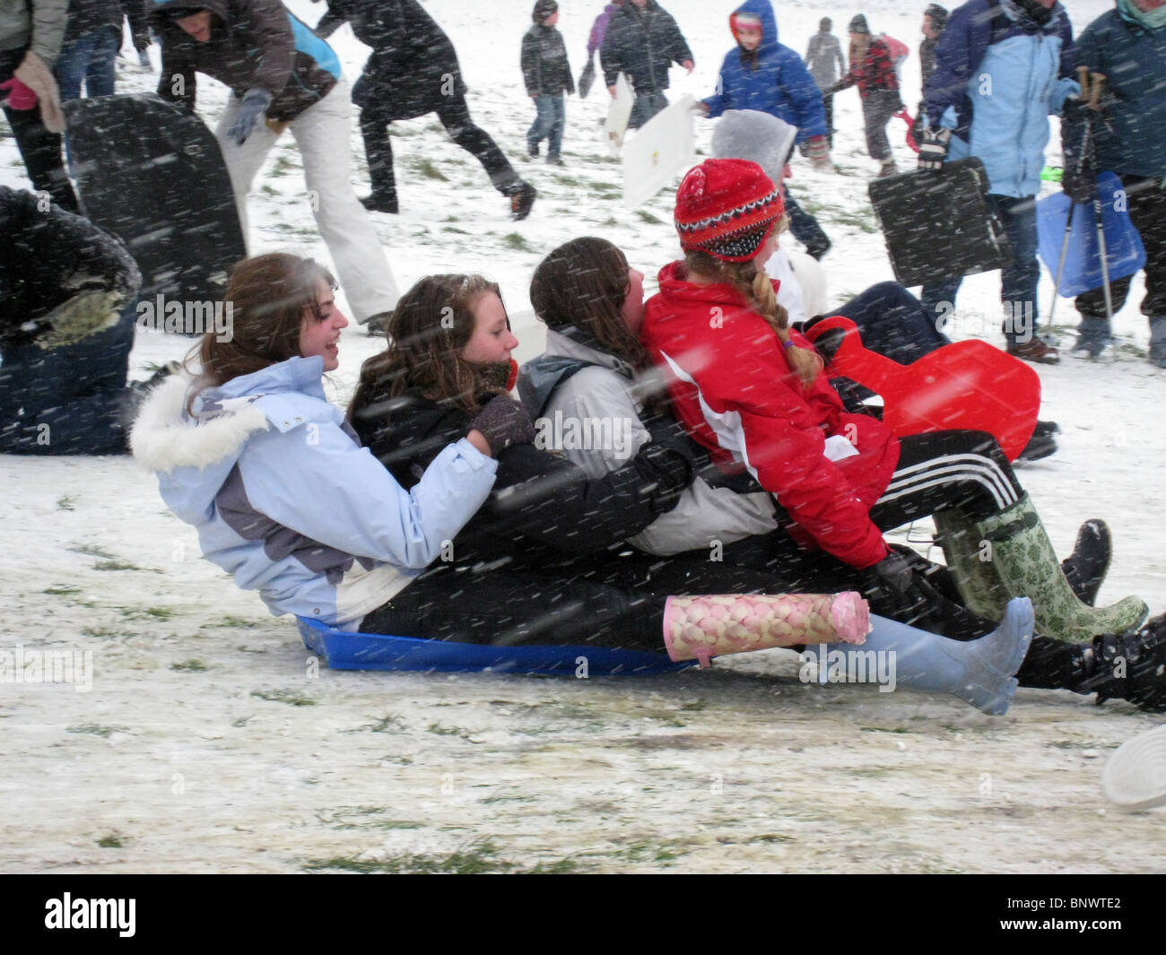 People at Hampstead Heath after a snow fall Stock Photo - Alamy