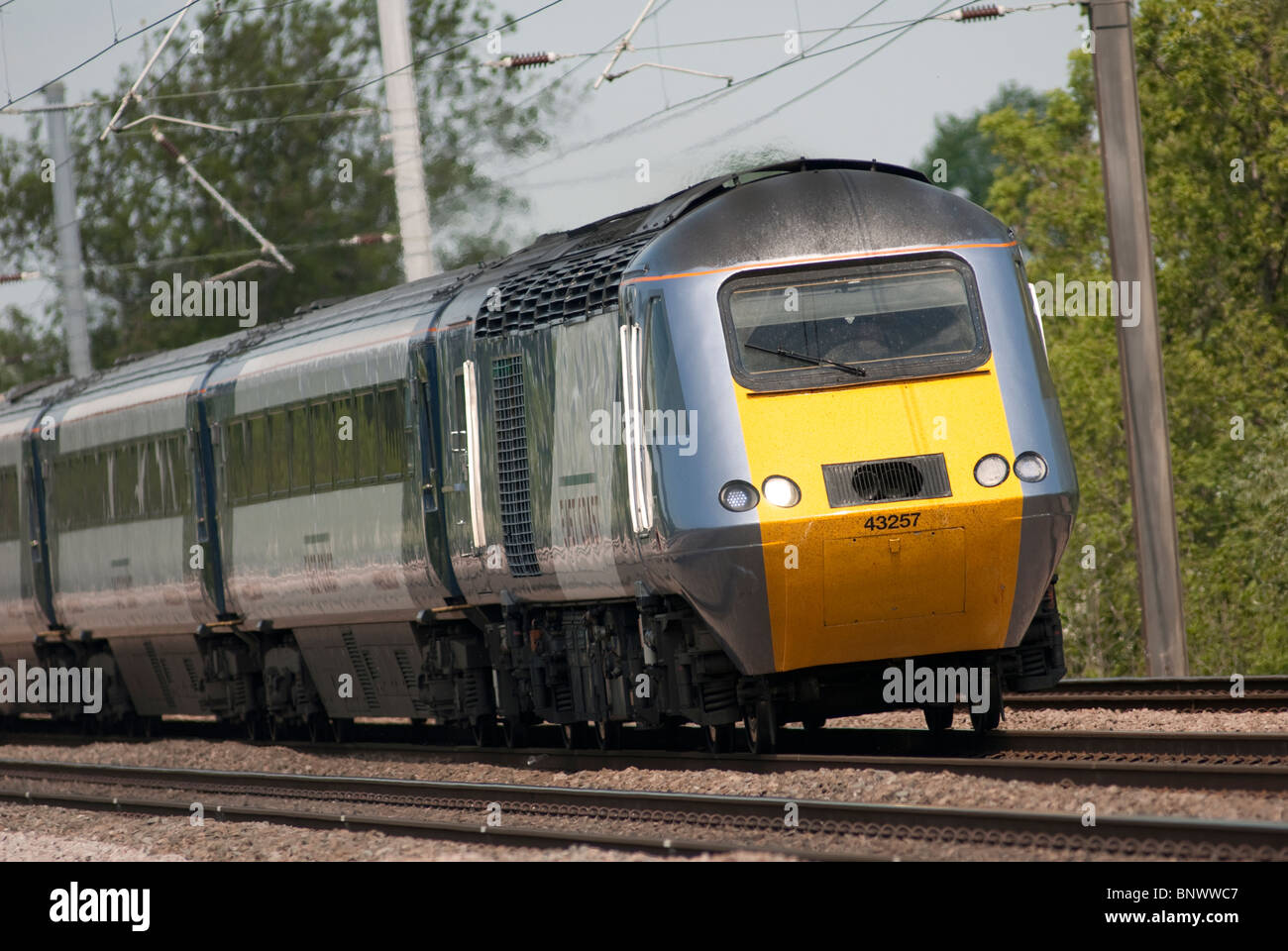 East Coast class 43 125 high speed passenger train travelling at speed ...
