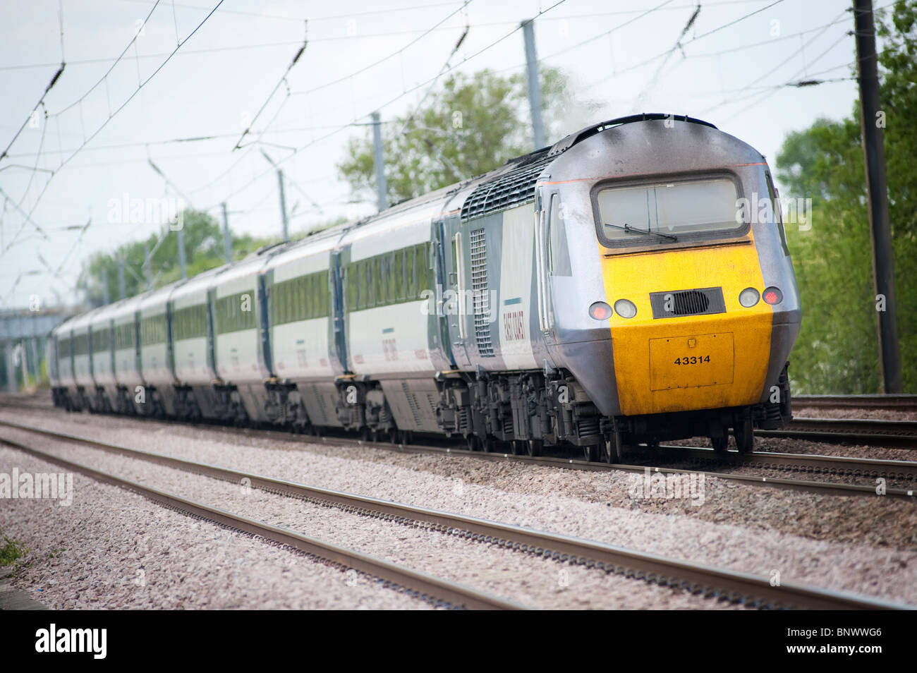 East Coast class 43 125 high speed passenger train travelling at speed ...