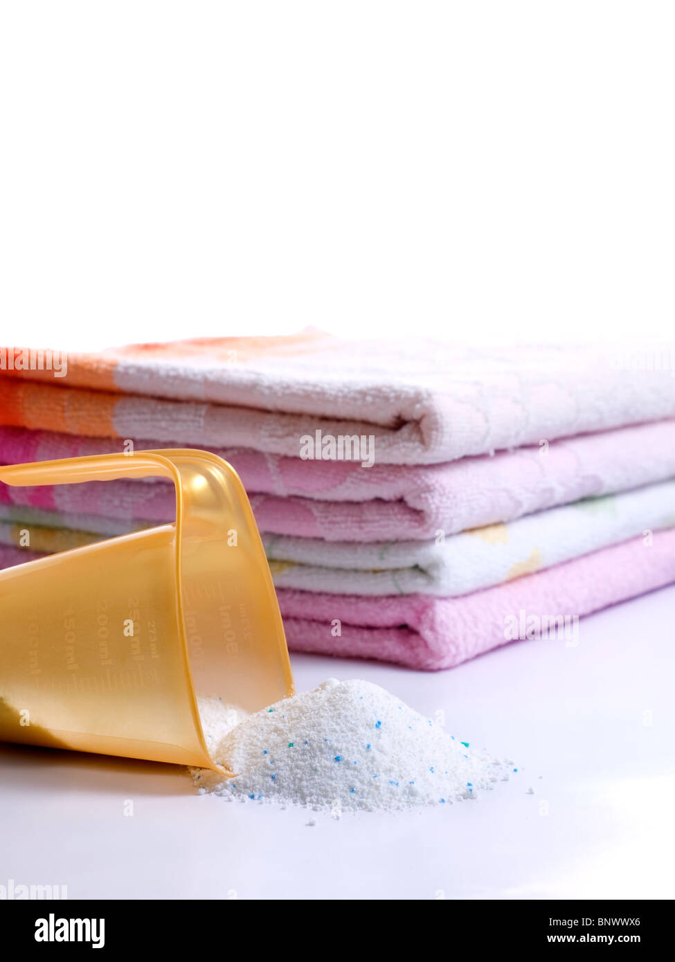 Detergent for a washing machine in the laundry with towels in the ...