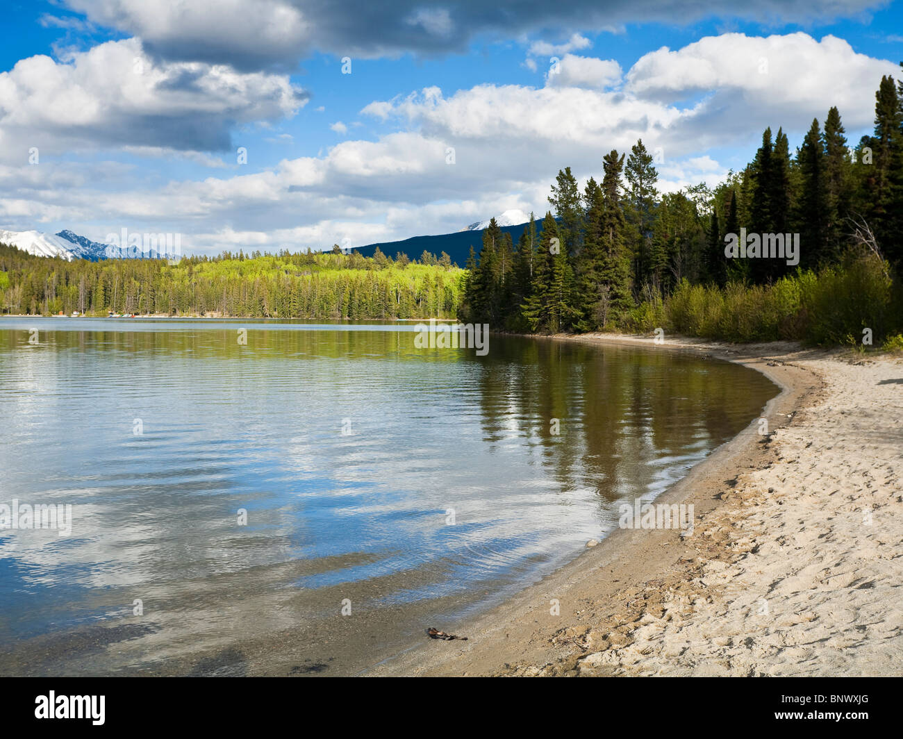Sand Beach on the shore of Pyramid Lake Jasper National Park Alberta ...