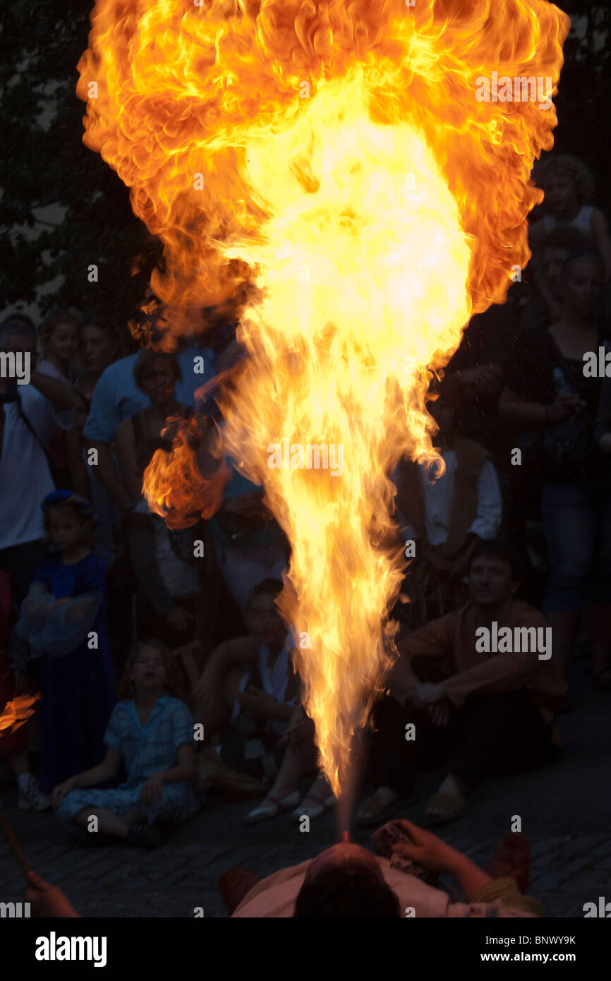 Spectacular fire eater in Rodemack Medieval Festival Stock Photo - Alamy