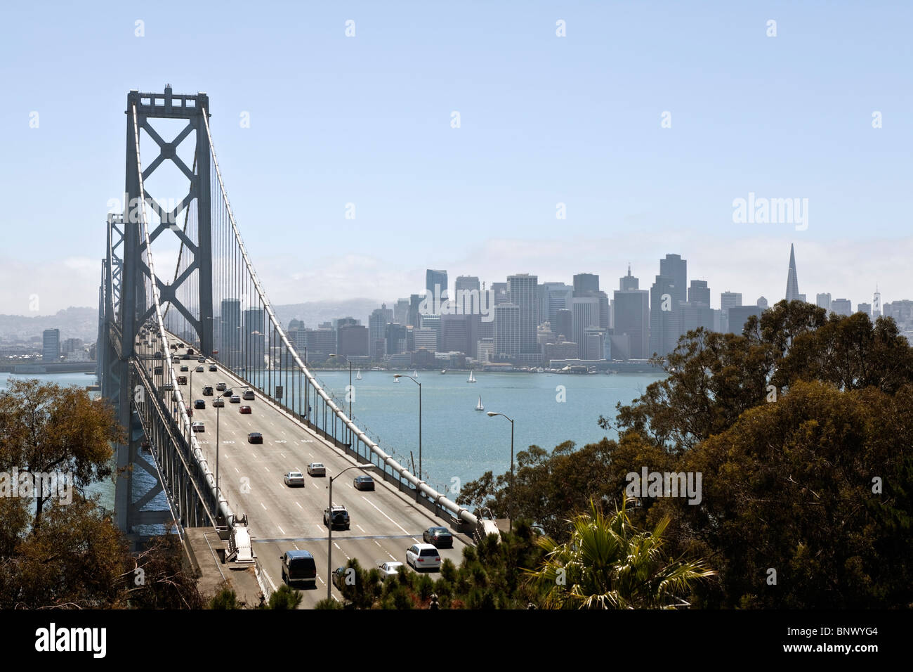 Traffic moves freely across the Bay Bridge towards San Francisco Stock ...