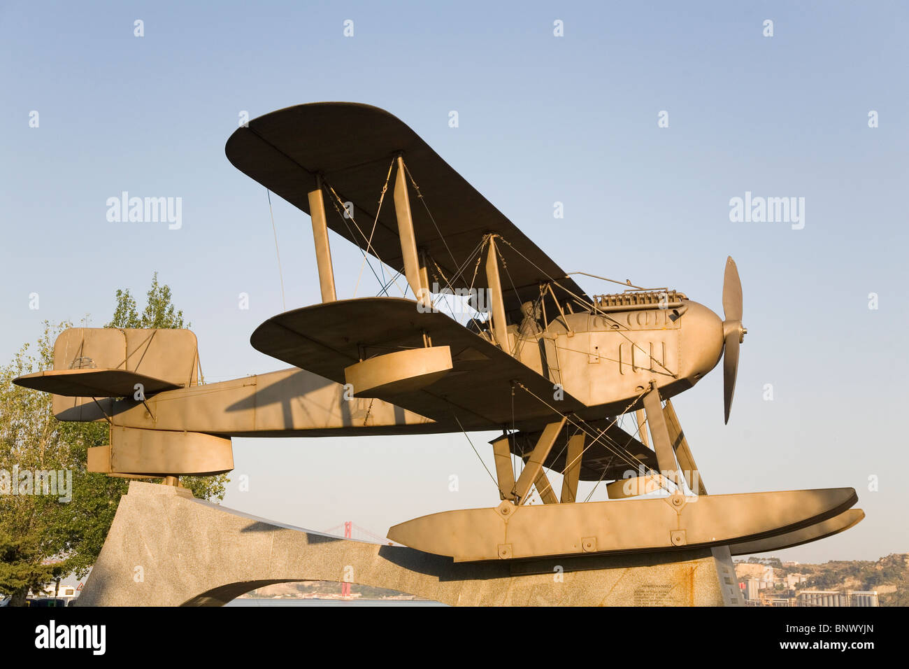 A biplane statue stands in memory of the first flight across the South ...