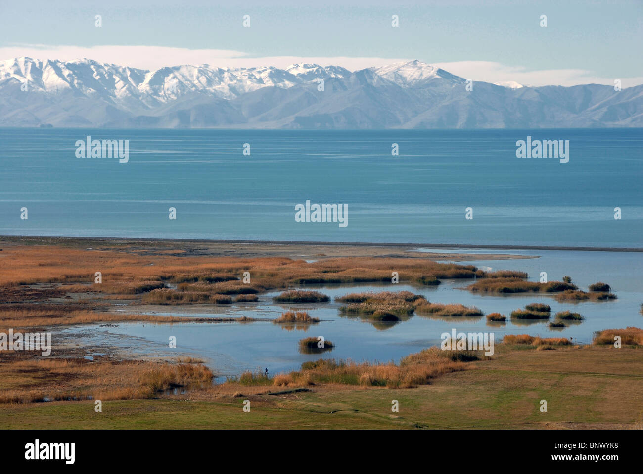 View of lake Van with volcano Suphan Dagi in background, Van province ...