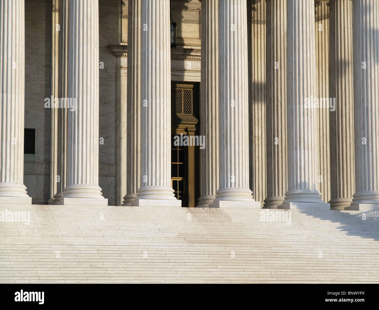 Stately columns at the historic Supreme Court building in Washington DC ...
