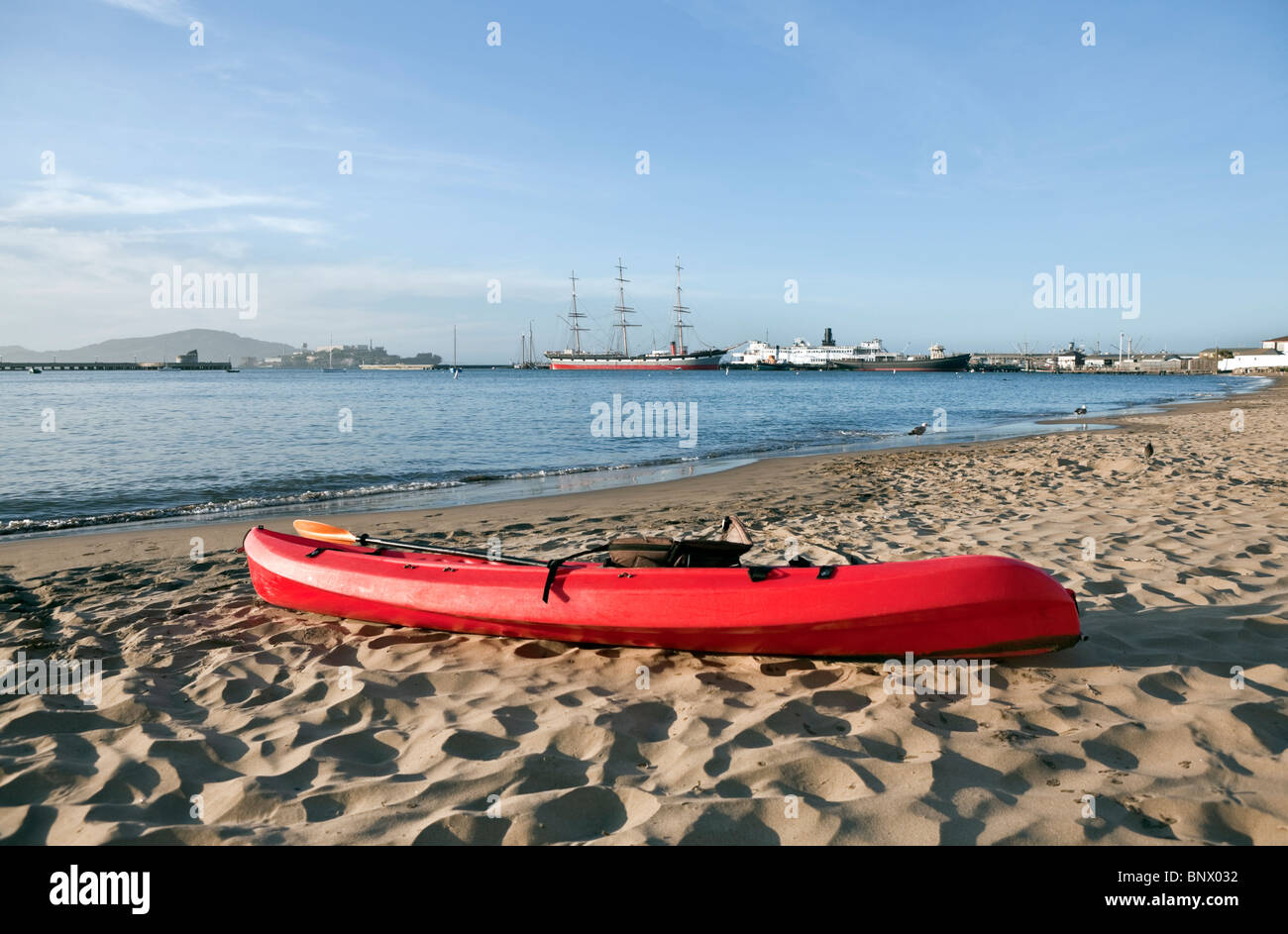 Red Kayak on the beach at San Francisco's Maritime National Historic ...