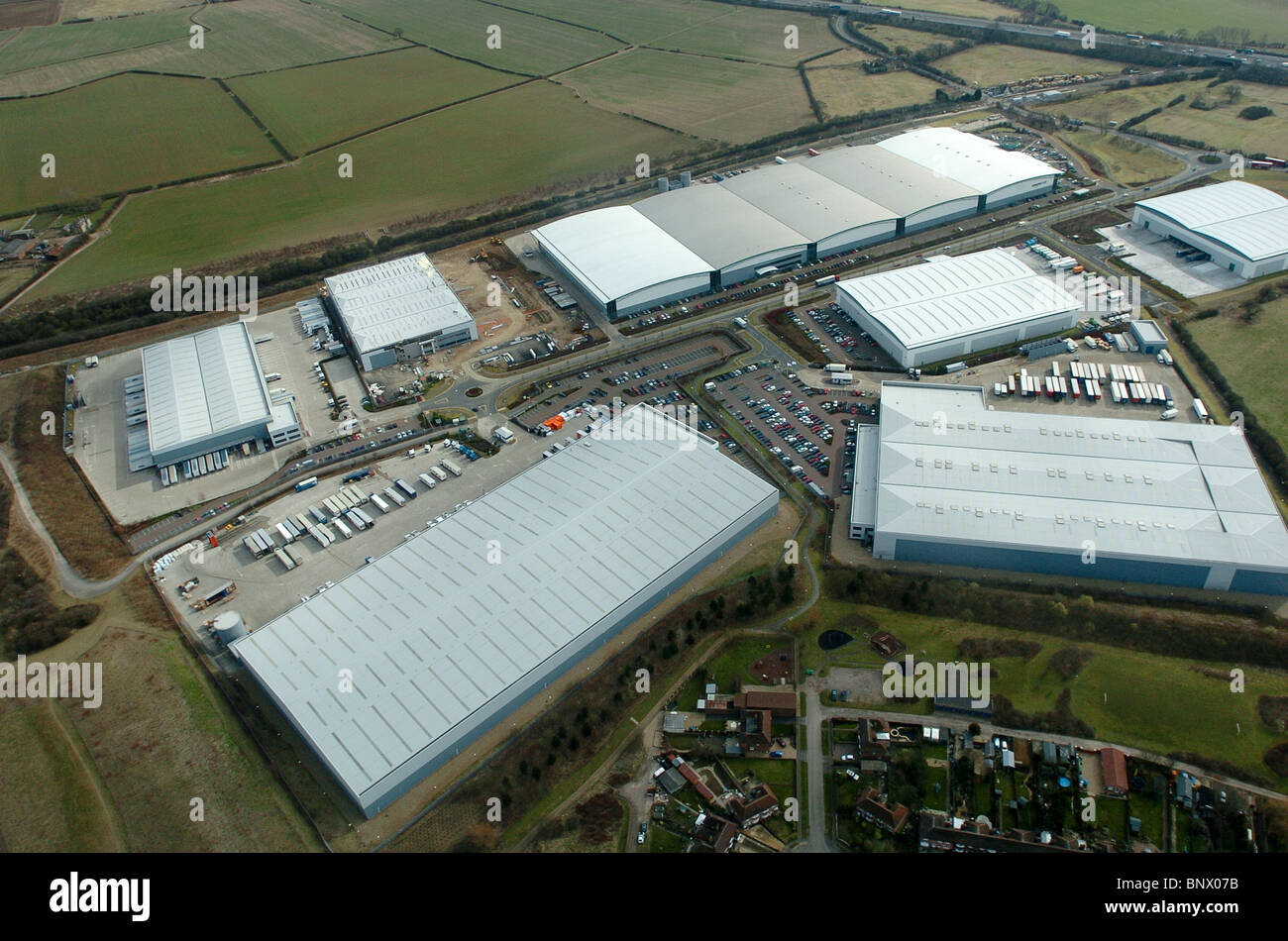 Aerial view of Amazon's distribution centre in Brogborough ...