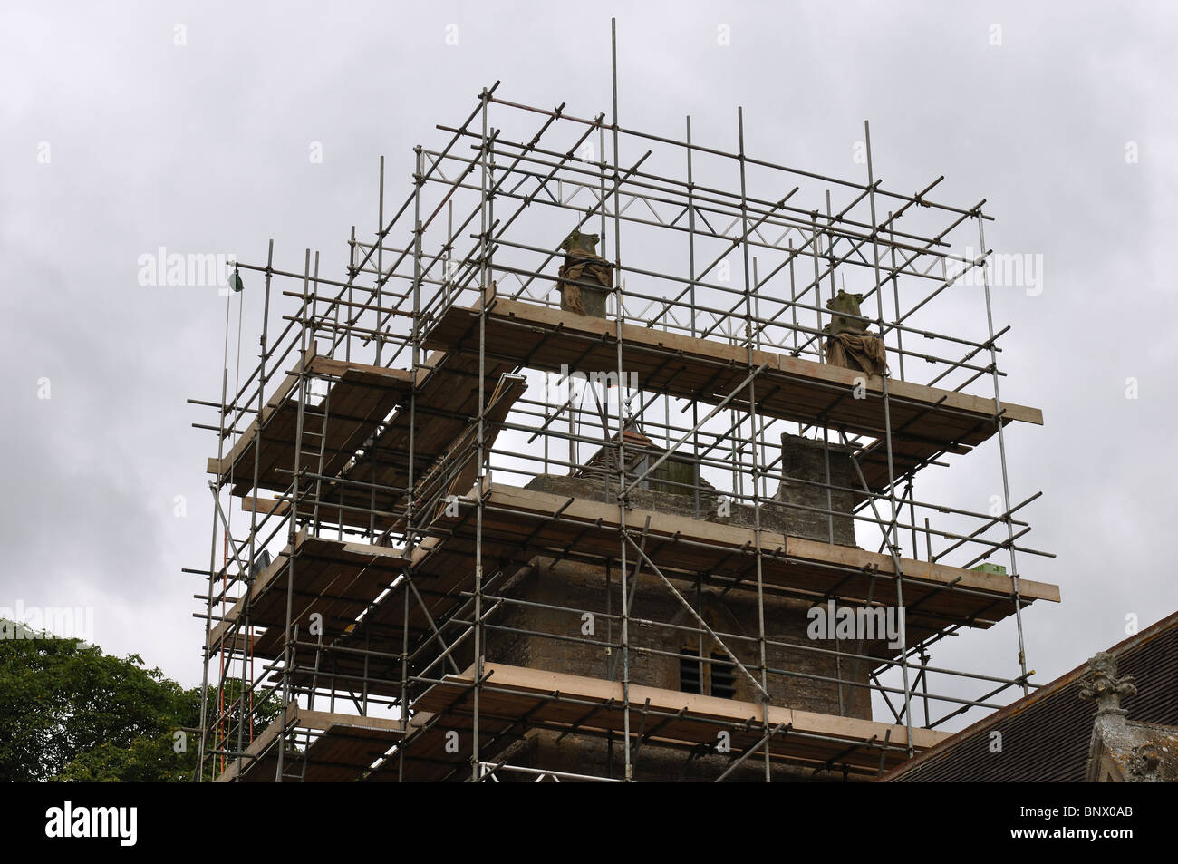 Scaffolding on tower of St. Helen`s Church, Clifford Chambers ...
