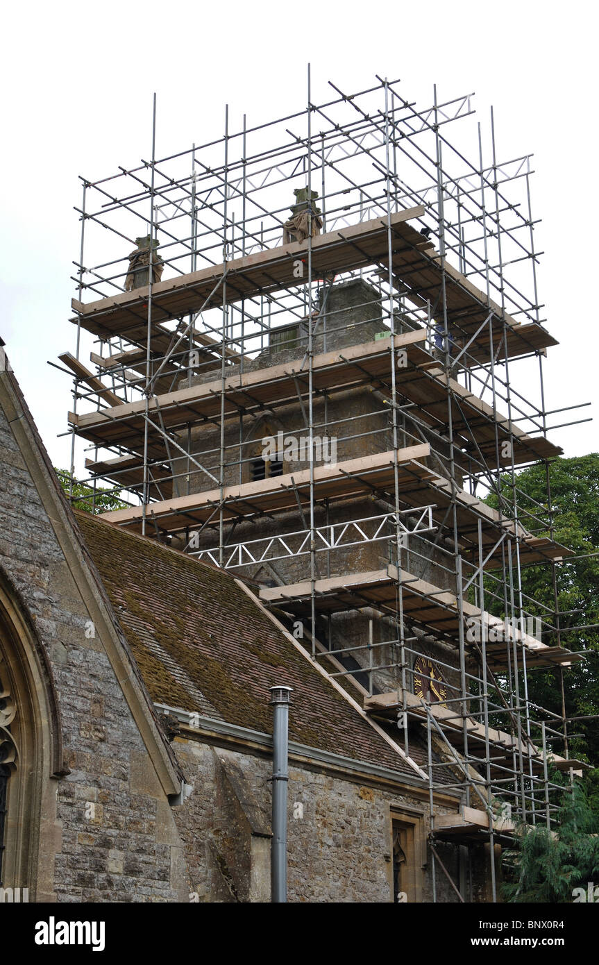 Scaffolding on tower of St. Helen`s Church, Clifford Chambers ...